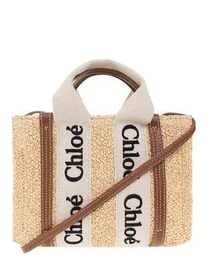 Chloé Logo Raffia Shoulder Bag - Nude
