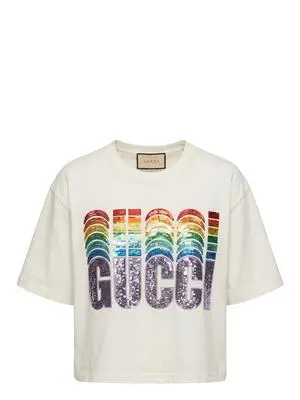 Gucci Sequin Logo Cropped T-shirt - White