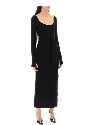 Norma Kamali Belted Long Sleeve Dress - Black