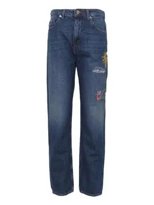Moschino Embroidered Straight Leg Jeans - Blue