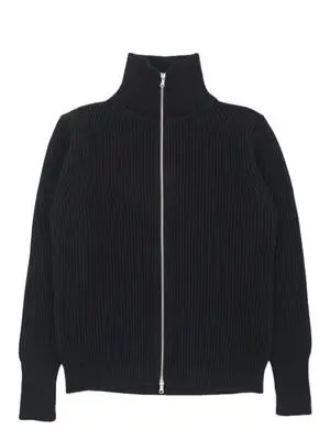 ANDERSEN-ANDERSEN Long Sleeve Knit Cardigan With High Collar And Zipper Closure - Black