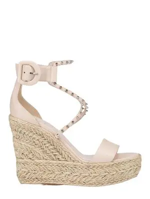 CHRISTIAN LOUBOUTIN Chocazeppa Spikes Open Toe Espadrille Wedge Sandals - Nude