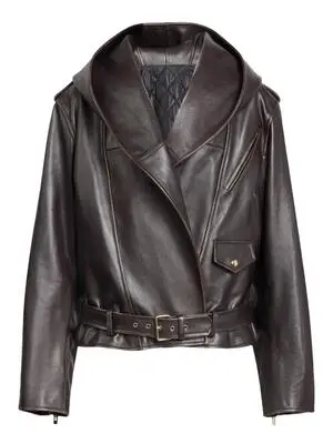 ALAÏA Alaia Hooded Leather Biker Jacket