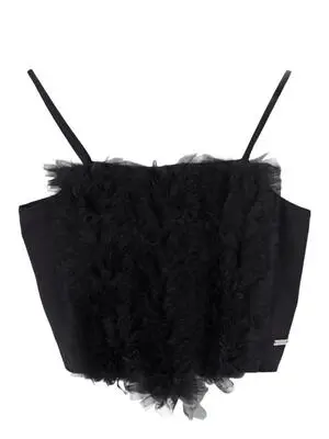 Monnalisa Tulle Ruffled Top - Black