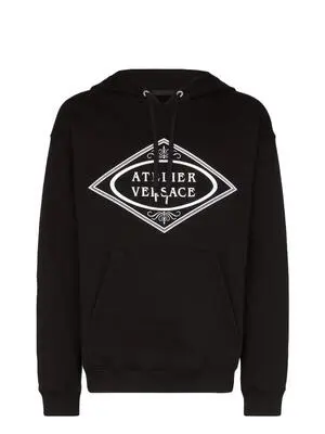 Versace Atelier Logo Print Hoodie - Black
