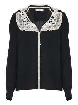 Chloé Crepe De Chine Lace Detail Shirt - Black