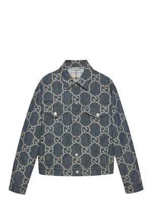 Gucci Interlocking G Pattern Denim Jacket - Black