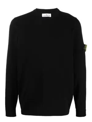 Stone Island Logo Patch Knitted Jumper - Black
