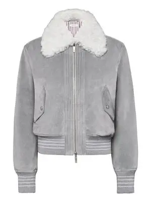 Thom Browne Shearling Collar Suede Jacket - Medium Gray