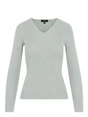 Theory Ribbed Knit V-neck Jumper - Gray