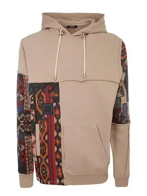 BALMAIN Balmain Beige Cotton Sweatshirt With Multicolor Patchwork Print