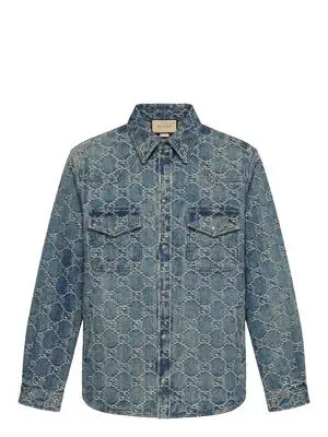 Gucci Gg Jacquard Denim Jacket - Blue And White