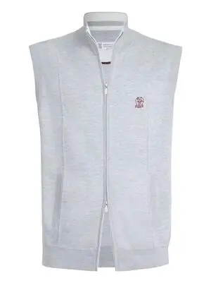 Brunello Cucinelli Zip Knitted High Neck Waistcoat - Grey