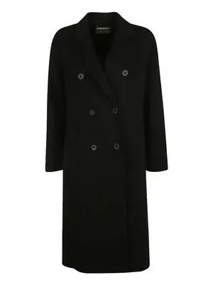 Emporio Armani Double-breasted Classic Long Coat - Black