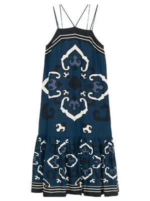 Sea Printed Strap Midi Dress - Blue