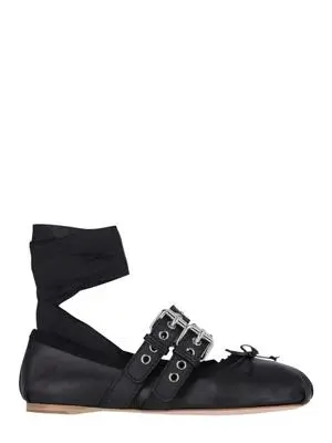 Miu Miu Ballerina Flats With Buckle And Bow Detailing - Black