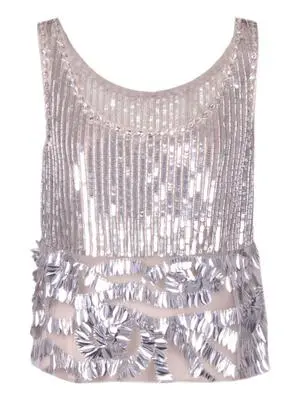Alberta Ferretti Embellished Sleeveless Tank Top - Gray