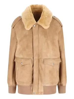 Prada Long-sleeved Suede Jacket With Fur Collar - Rope Ash