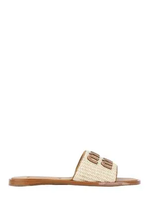 Miu Miu Logo-detailed Slip-on Raffia Sandals - Natural Color