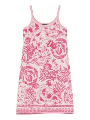 Versace Barocco Pattern Sleeveless Dress - White/red