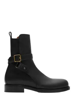 Burberry Round Toe Buckled Ankle Boots - Black