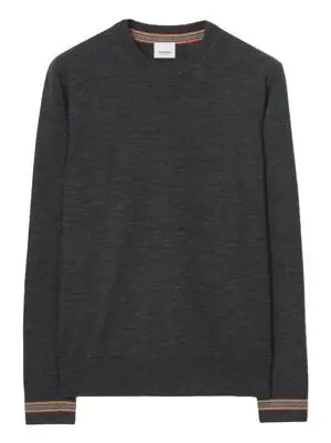 Burberry Wool Sweater With Rib-knit Trims - Dark Grey Mixed Colors