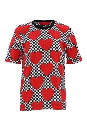 Moschino Checkered Love Print T-shirt - Red