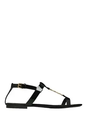 Saint Laurent Cassandra Logo Plaque Flat Sandals - Black
