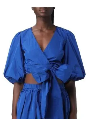 Red Valentino Puff Sleeve Taffeta Top - Blue