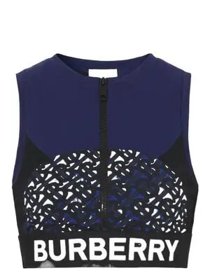 Burberry Tb Monogram Print Crewneck Cropped Top - Blue