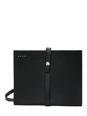 Marni Calf Leather Clutch Bag With Ring Strap - Black