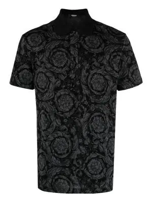 Versace Barocco-jacquard Short-sleeved Polo Shirt - Black
