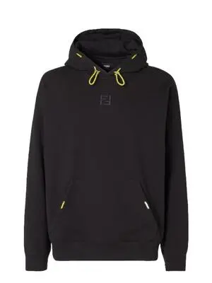 Fendi Ff Embroidered Drawstring Hoodie - Black