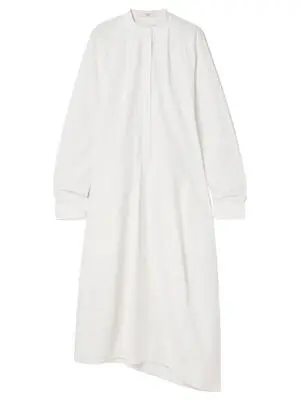 TIBI Tibi Asymmetric Pleated Cotton-Poplin Midi Shirt Dress