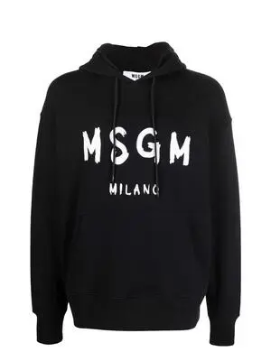 MSGM Logo Printed Drawstring Hoodie - Black