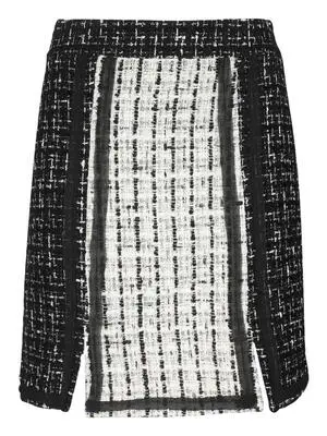 Karl Lagerfeld High Waist Tweed Skirt With Side Slits - Black