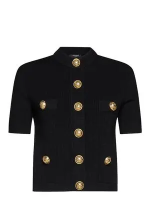 Balmain Balmain Logo Button Knitted Sweater Black