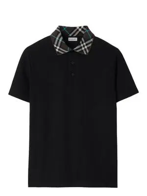 Burberry Checked Short Sleeved Polo Shirt - Black