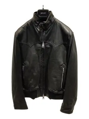 Just Cavalli Long-sleeved Leather Jacket - Black