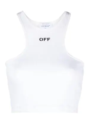 Off-White Sleeveless Cropped Top With Logo Detail - White