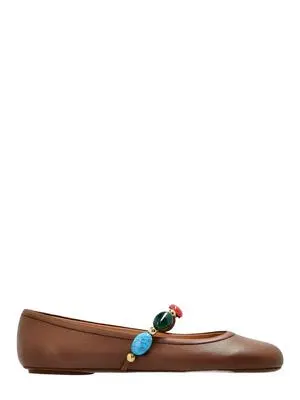 GIANVITO ROSSI Shanti Leather Ballerina Flats With Embellished Strap - Brown
