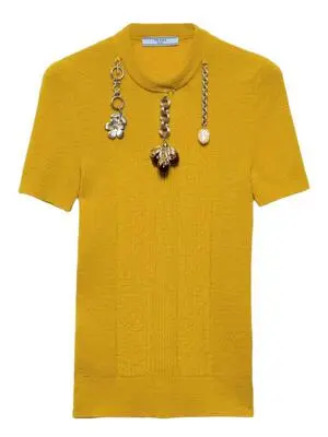 Prada Embellished Knit Top With Short Sleeves - Yellow