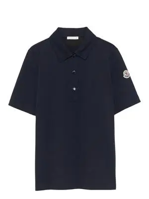 Moncler Logo Patch Short Sleeve Polo Shirt - Navy Blue