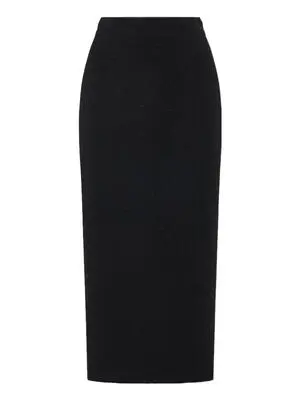 Alessandra Rich Brushed High-waisted Midi Skirt With Rear Slit - Black