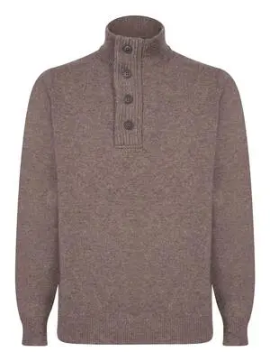 Barbour High-neck Half-buttoned Knit Jumper With Arm Patches - Beige