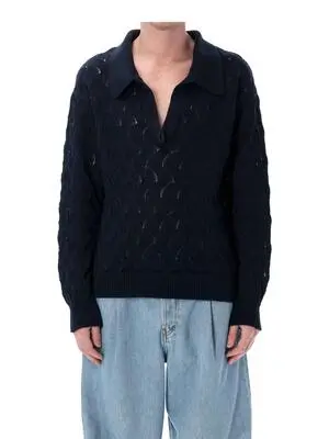 Dries Van Noten Maquis Open-knit Polo Sweater - Black