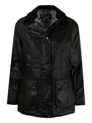 Barbour Barbour Waxed Buttoned Long-Sleeved Jacket Black