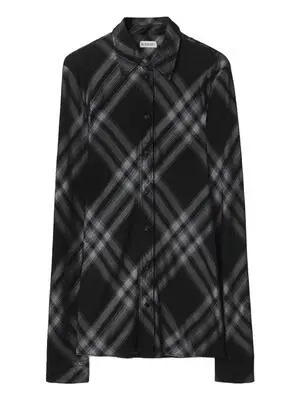 Burberry Check-printed Long-sleeved Buttoned Shirt - Black