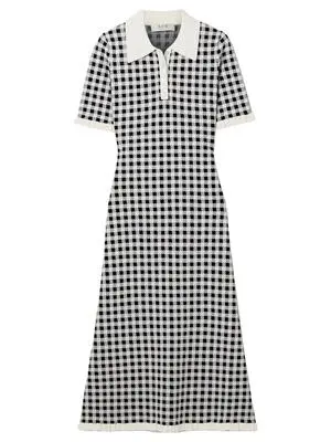 Sea Saige Ruffled Checked Jacquard-knit Midi Dress - Gray