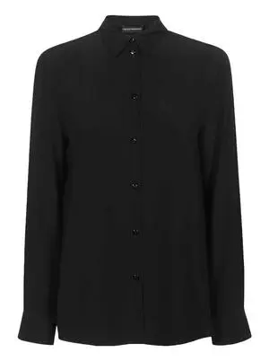 Emporio Armani Pleated Back Crêpe-de-chine Shirt - Black